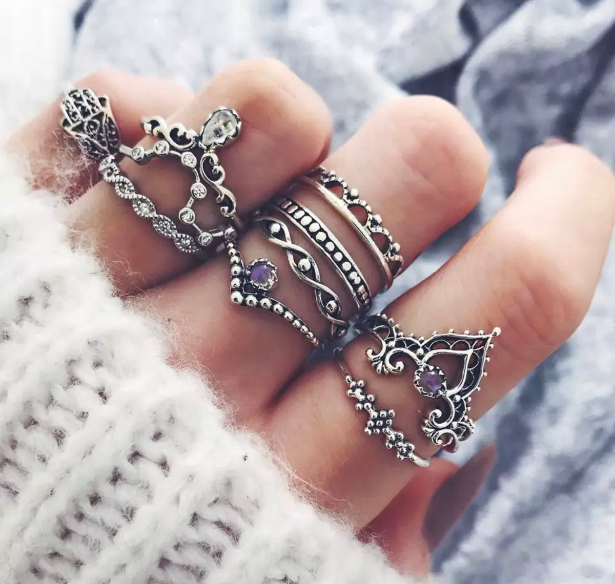 Boho Pink Crystal Stackable 10 pc Rings Set – GypsyGemsJewelryBox